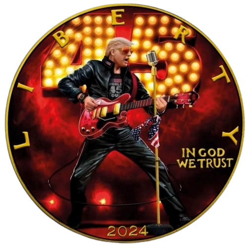 2024 1 oz American Silver Eagle Trump Rockstar 24k Gold Gilded ...