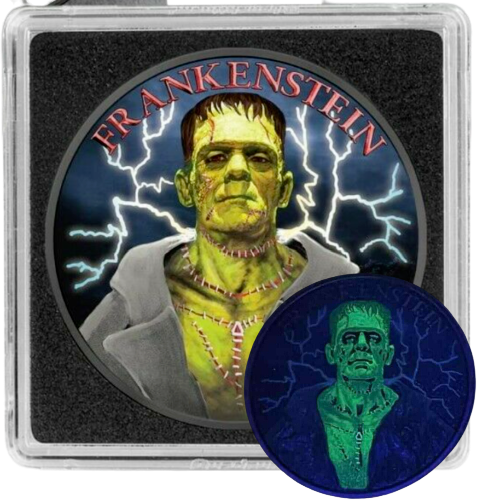2021 Frankenstein Reanimated 1oz .999 Silver Coin Glows Intaglio Mint ...