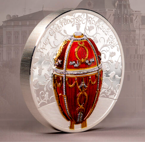 ROSEBUD FABERGE EGG Peter Carl 2 Oz Silver Coin 1000 Togrog Mongolia ...