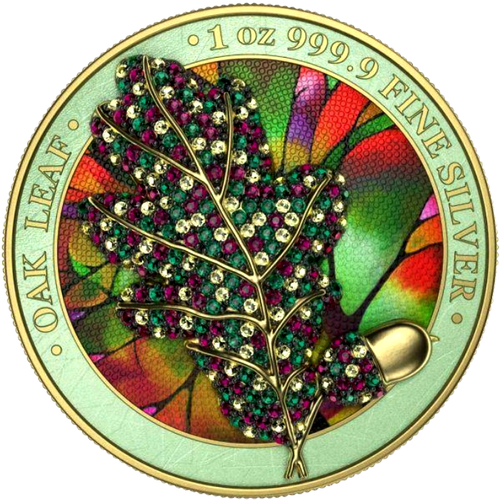 BEJEWELED OAK LEAF SUMMER 1 oz Silver Coin 5 Mark Germania 2019 | Gold ...