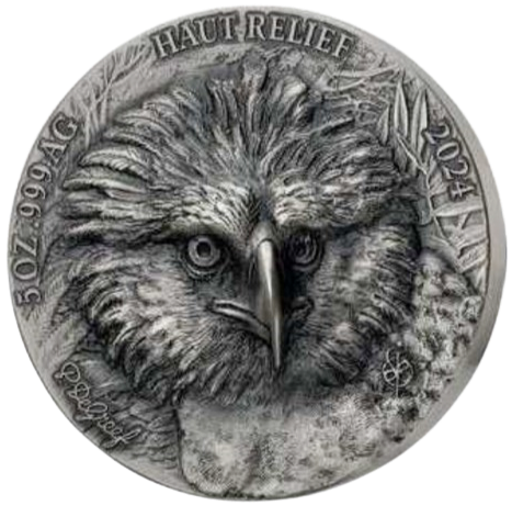PHILIPPINE EAGLE Big Five Asia 5 Oz Silver Coin 5000 Francs Ivory Coast ...
