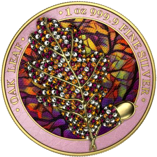 BEJEWELED OAK LEAF AUTUMN 1 oz Silver Coin 5 Mark Germania 2019 | Gold ...