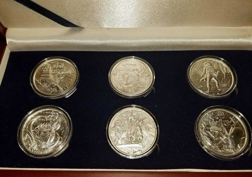 2 OZ HIGH RELIEF PRIVATEER SET P1-P6 IN CAPSULES IN A WOODEN DISPLAY ...