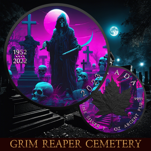 GRIM REAPER RIP Cemetery Edition Maple Leaf 1 Oz Silver Coin 5$ Canada ...
