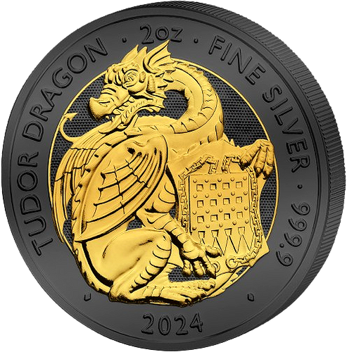 DRAGON GOLDEN ENIGMA Tudor Beasts 2 Oz Silver Coin 5£ United Kingdom ...