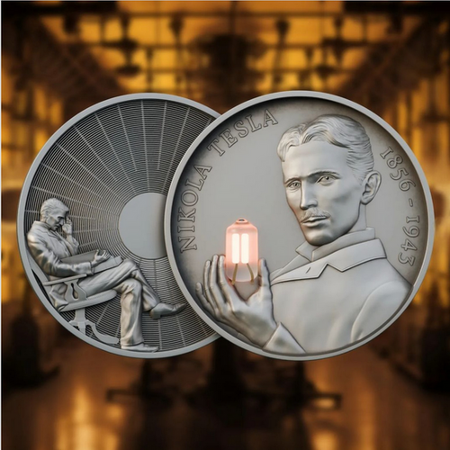 2023 Nikola Tesla 2 oz Silver Coin with working Light Bulb and Plasma ...