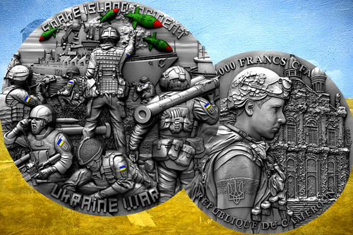 SNAKE ISLAND Ukraine War 2oz .999 Silver High Relief 2000 fra CFA ...