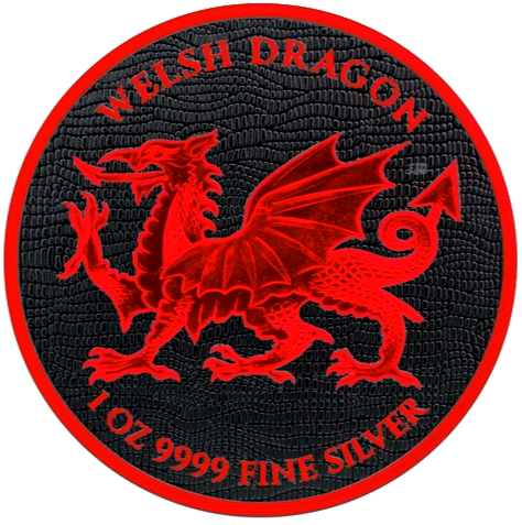 2022 1oz $2 NZD Niue Welsh Dragon Black Ruthenium Cyber Red Color ...