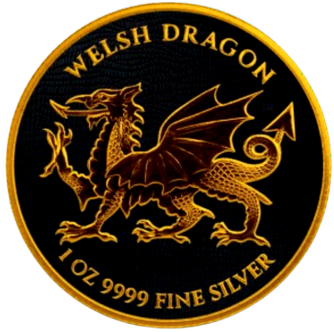 2022 1oz $2 NZD Niue Welsh Dragon Black Ruthenium 24kt Gold Gilded ...