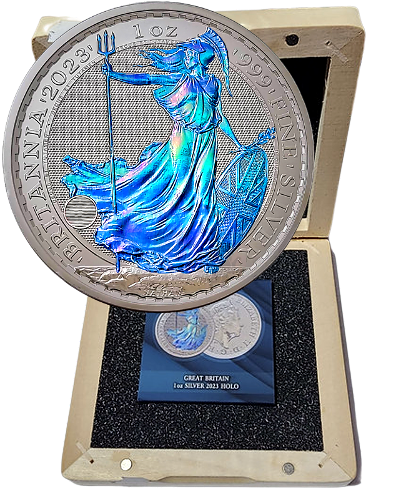 Britannia Hologram 1oz .999 Silver Colorized Coin 2£ Royal Mint In Box ...