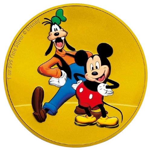2021 1 oz Niue Silver Disney Mickey & Goofy Colorized Gilded Coin ...