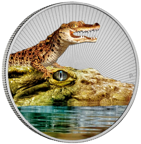 2019 2 oz $2 AUD Australian Silver Crocodiles Piedfort Colorized Coin ...