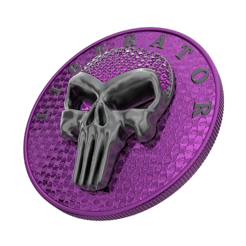 THE LIBERATOR Skull Ruthenium / Purple Swarovski 1 Oz Silver Coin Dark ...