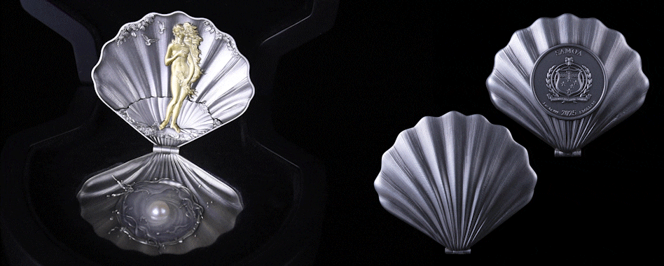 BIRTH OF VENUS SHELL 3 Oz .999 Silver Coin 5$ Samoa 2025 | Gold ...