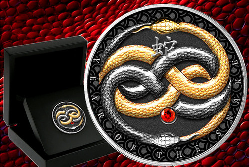 YEAR OF THE SNAKE Ruthenium Black Proof Silver Coin 500 Francs Cameroon ...