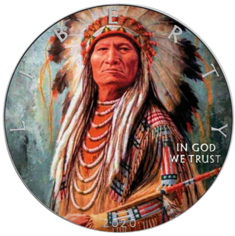 2020 1 oz American Silver Eagle Proud Indian Chief Colorized Coin ...