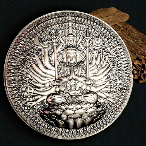 GUAN YIN Thousand-armed Thousand-eyed Bodhisattva 2 Oz Silver Coin Chad ...