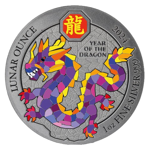 Lunar Year of the Dragon 1oz Silver Colorized and Antique Finish Rwanda ...