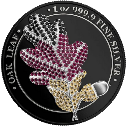 BEJEWELED OAK LEAF FLAG 1 oz Silver Coin 5 Mark Germania 2019 | Gold ...