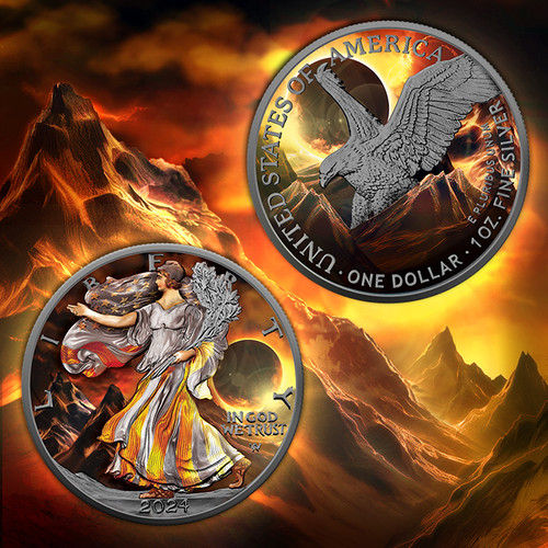 Solar Eclipse - 1 oz .999 Silver Ruthenium Plated - $1 USA American ...