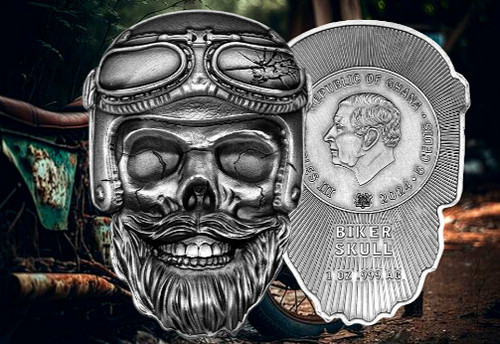 Biker Skull 1 oz .999 Silver Coin 5 Cedis Ghana 2024 | Gold & Silver Canada
