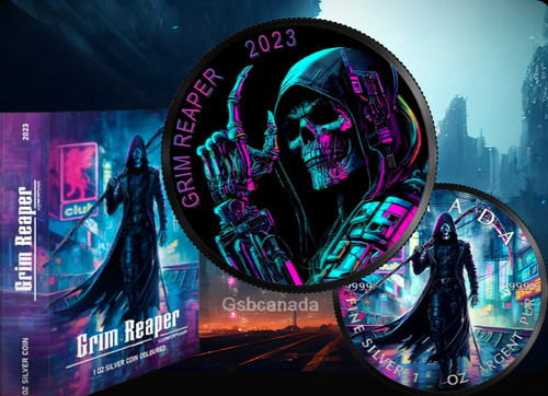 Grim Reaper Cyberpunk - Black ruthenium - 1oz 999.9 Silver Coin $5 ...
