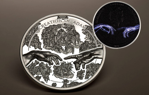 CREATION OF ADAM X-Ray 1 Oz Silver Coin 5$ Cook Islands 2023 | Gold ...