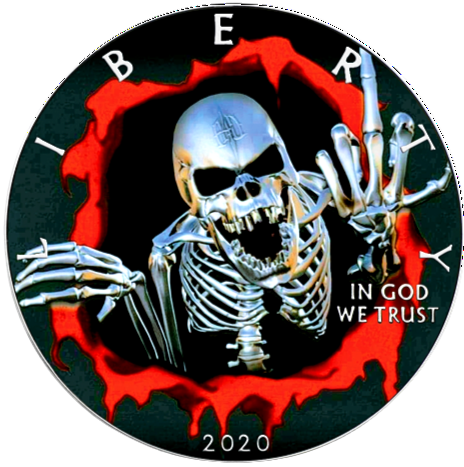 2020 1oz American Silver Eagle Angry Skull Middle Finger Colorized Coin ...