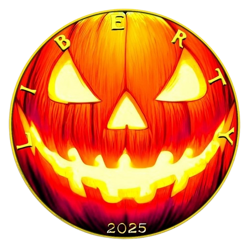 Halloween Pumpkin Head 1oz .999 Silver Gold Gilded Colorized Coin 1 ...