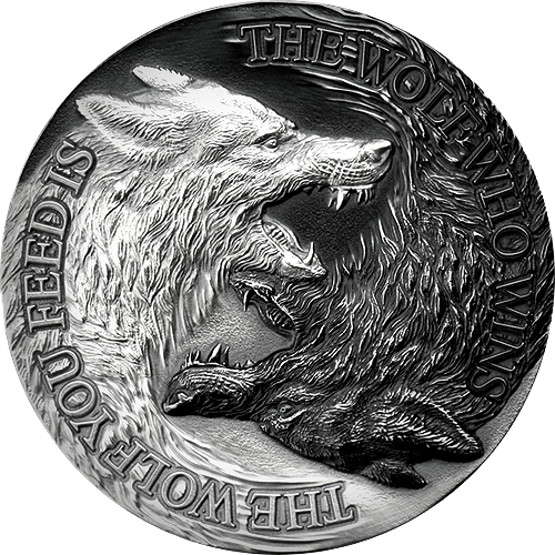 COA 001 TWO WOLVES 1 oz .999 Silver Antique Finish High Relief Coin $2 ...