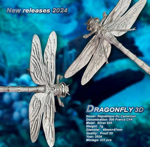 Dragonfly 3D - Silver Coin 500 Francs CFA Cameroon 2024 | Gold & Silver ...