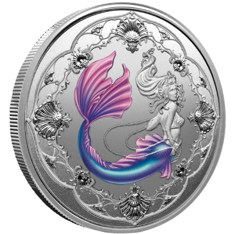 2022 1 oz Colorized Samoa Silver Princess of the Sea Mermaid Coin ...