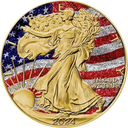 US FLAG Diamond Dust Gilded Walking Liberty Eagle 1 Oz Silver Coin 1 ...