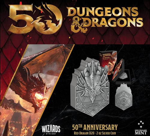 Dungeons & Dragons 50th Anniversary – Red Dragon D20 2oz Silver Coin ...