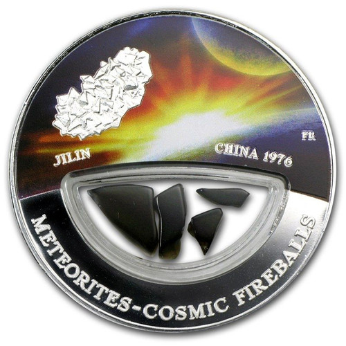 Jilin METEORITE silver coin! $10 Fiji, only 999 made! Cosmic Fireballs ...