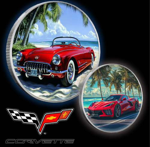 CORVETTE Past and Present Muscle Cars of America 1 Oz Silver Coin 1 ...