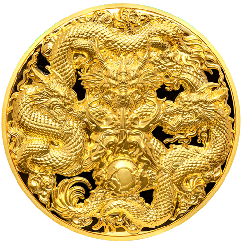 Triple Dragons 5 oz 999 Fine Silver - Gold proof Finish – Chad 2023 ...