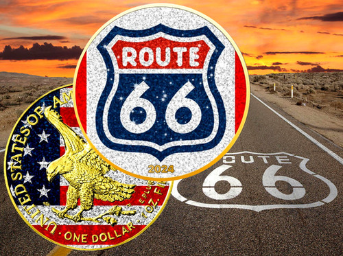 DIAMOND FLAG Route 66 1 Oz Silver Coin 1$ USA 2024 | Gold & Silver Canada