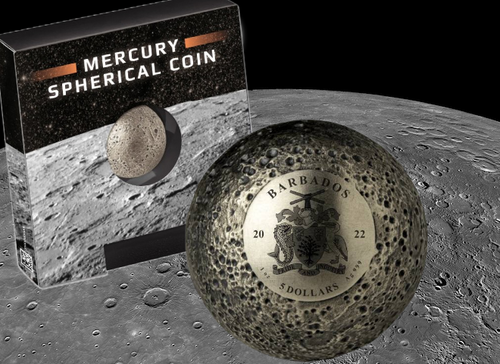 MERCURY PLANET - 1oz .999 Silver Spherical Coin– 5$ Barbados 2022 ...