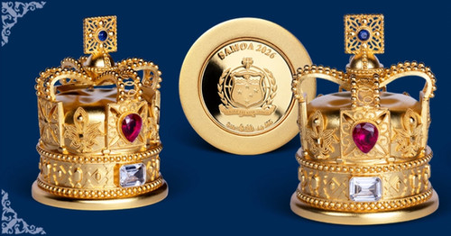 3D Crown 5oz .999 Silver High Relief Coin with Crystal Inlay 10$ Samoa ...