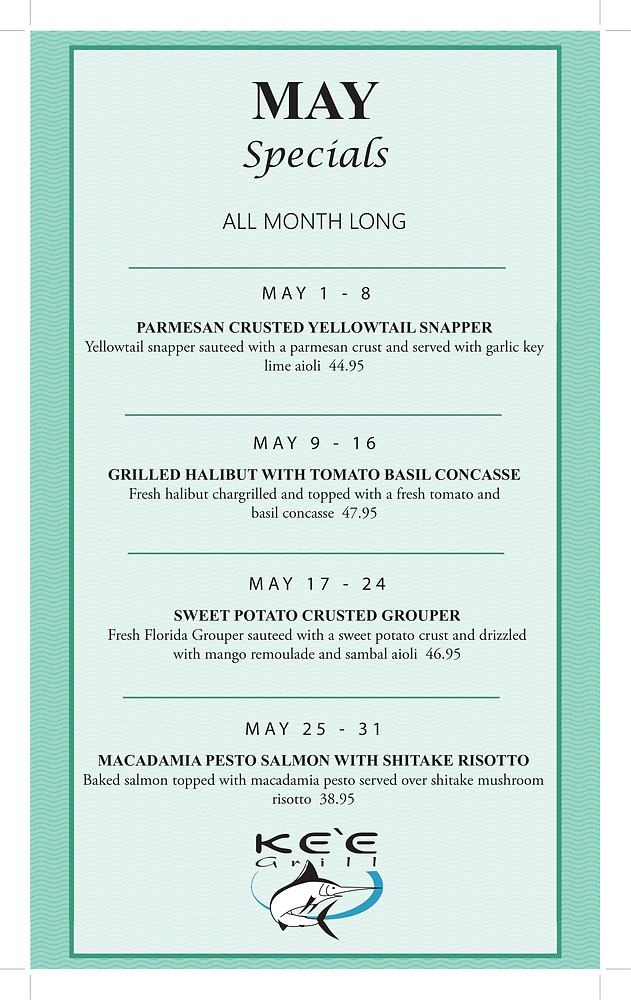 Our Featured Menu for May Specials