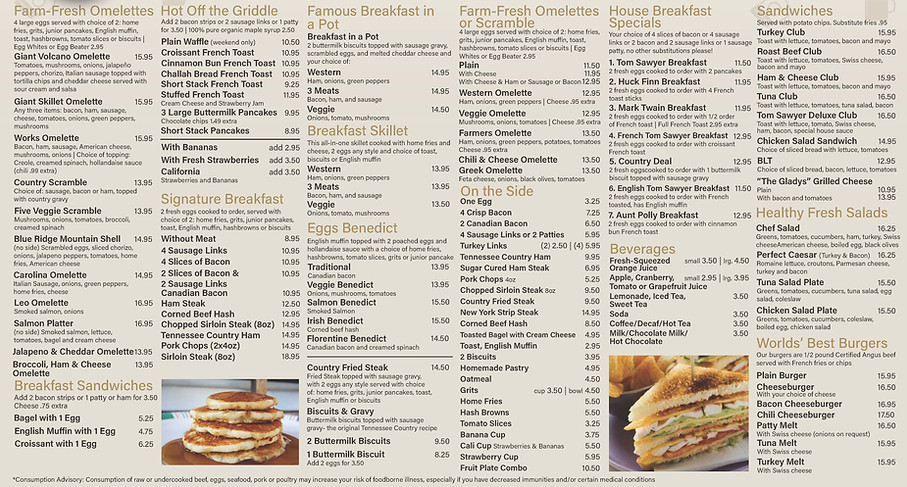 Menus | Tom Sawyer's | Breakfast Boca Raton