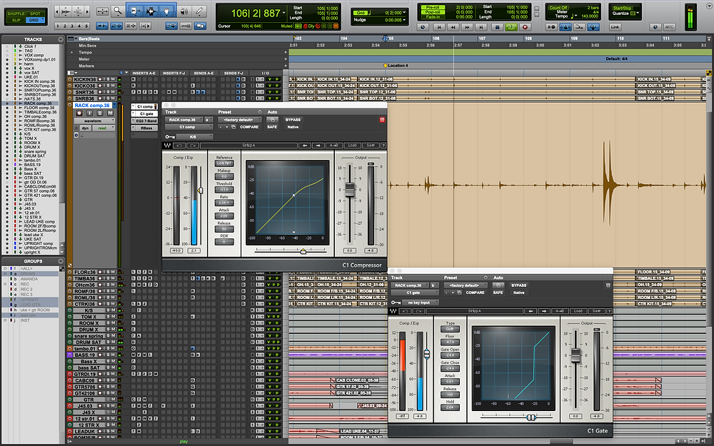 Drum Gating Chain using Waves C1 Plugins