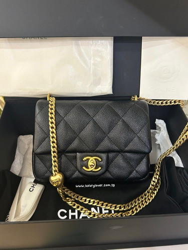BNIB Chanel 23P Mini Flap Sweet Heart Black Caviar GHW | LuxuryLover