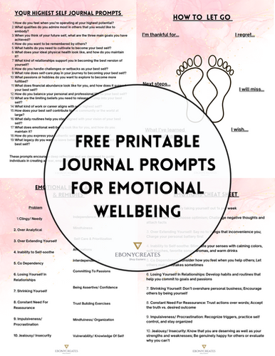 Free printable journal prompts for emotional wellbeing | ebonycreates