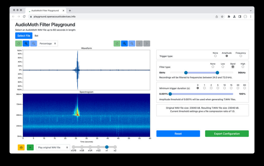 AudioMoth Filter Playground | openacousticdevices
