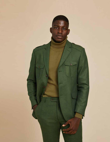 Inserch 4 Pocket Wool Blend Herringbone Suit - OLIVE | 2swifftsuits-editor