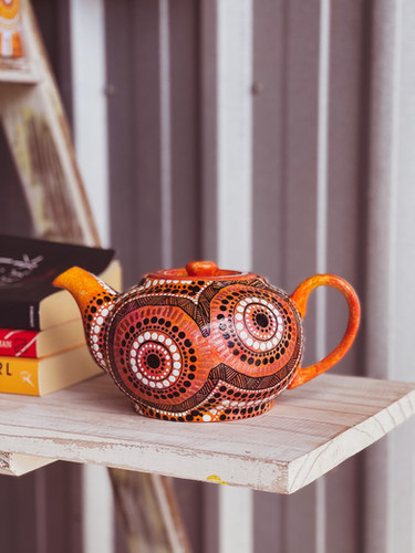 Yirawulin 'Sunset' Aboriginal Hand Painted Teapot | Little Black Duck