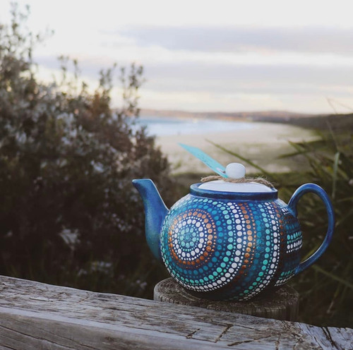 Galing 'Water' Aboriginal Hand Painted Teapot | Little Black Duck