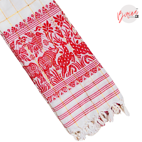 Assamese ANAKOTA Gamusa - Golden Threaded - 75 inches | Assamese Gamosa